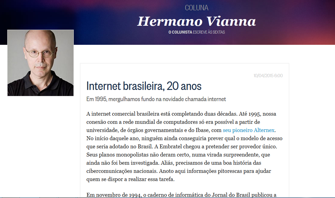 RNP é destaque do jornal O Globo sobre os 20 anos da internet no Brasil ...